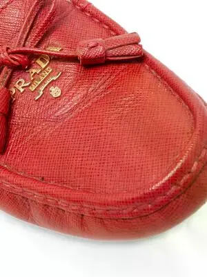 Prada Saffiano Leather Logo Plaque Tassel Detail Moccasins