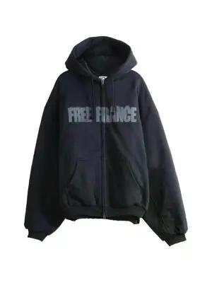 Vetements Graphic-print Zip-up Hoodie - Black