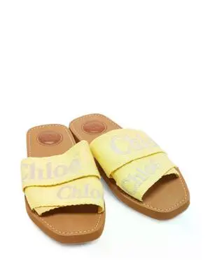 Chloé Woody Logo-print Slides - Yellow