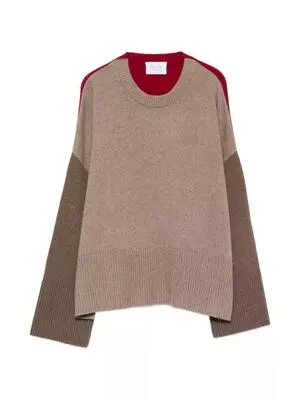 BEYOU Colour-block Ribbed Trim Sweater - Neutrals
