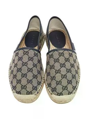 Gucci Gg Monogram Canvas Leather Trim Espadrilles