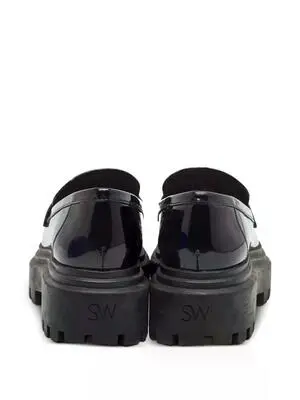 STUART WEITZMAN Patent Leather Accent Chain-link Platform Loafers
