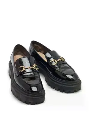 STUART WEITZMAN Patent Leather Accent Chain-link Platform Loafers
