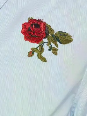 Celine Pinstripe Rose-embroidered Shirt