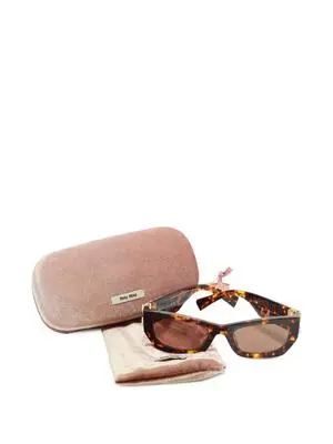 Miu Miu Tortoiseshell Effect Rectangle Sunglasses With Gold Tone Hardware