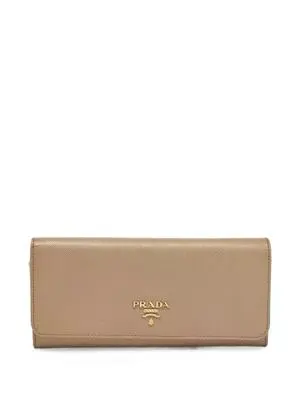 Prada Saffiano Leather Logo-plaque Continental Wallet - Neutrals