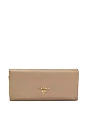 Prada Saffiano Leather Logo-plaque Continental Wallet - Neutrals