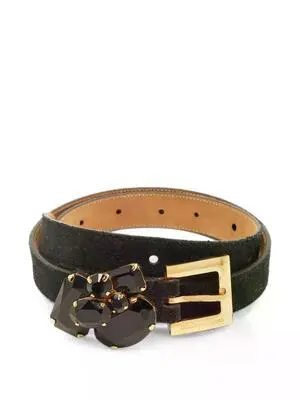 Dolce & Gabbana Suede Crystal Embellished Buckle Belt - Black
