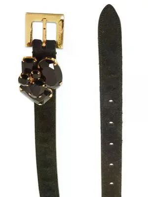 Dolce & Gabbana Suede Crystal Embellished Buckle Belt