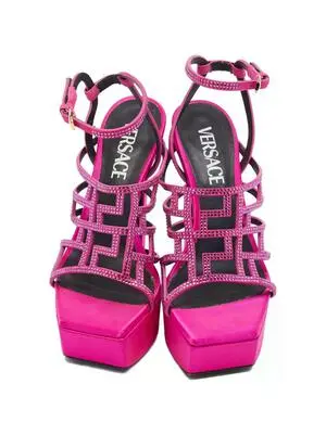 Versace Greca Maze Crystal-embellished Ankle Strap Platform Sandals