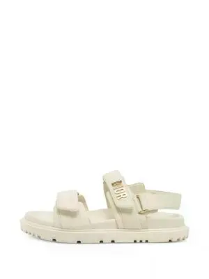 Dior Christian Dior Cream Leather Touch-Strap Sandals With Gold-Tone Logo Neutrals