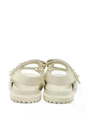 Dior Cream Leather Touch-strap Sandals With Gold-tone Logo - Neutrals