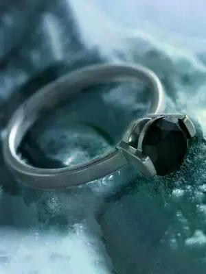 SOLO FOR DIAMONDS Round-cut Black Diamond Ring In 14k White Gold - Silver