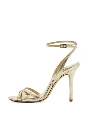 JIMMY CHOO Jimmy Choo Gold-Tone Leather Strappy Stiletto Sandals