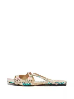 JIMMY CHOO Python-embossed Flat Sandals - Neutrals