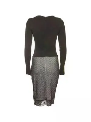 Emporio Armani Herringbone Lace-trim Midi Dress