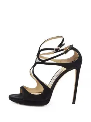 JIMMY CHOO Suede Looping Strappy Stiletto Sandals