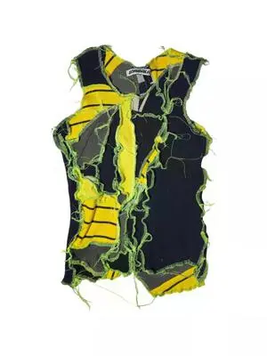 BORBALA Patchwork Frayed Tank Top - Black