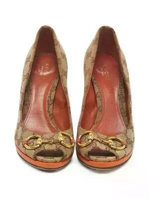 Gucci Horsebit Gg Canvas Peep Toe Pumps