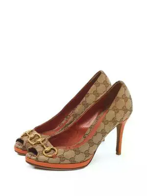 Gucci Horsebit Gg Canvas Peep Toe Pumps