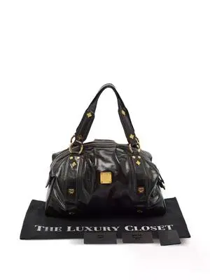 Mcm Studded Patent Leather Satchel Bag