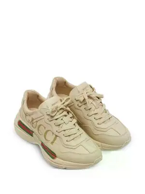 Gucci Rhyton Chunky Lace-up Sneakers With Logo Print - Neutrals