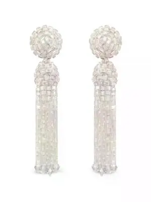 Oscar De La Renta Beaded Tassel Clip-on Earrings - White