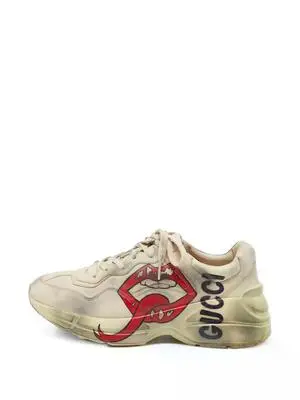 Gucci Rhyton Mouth-print Leather Sneakers - Neutrals