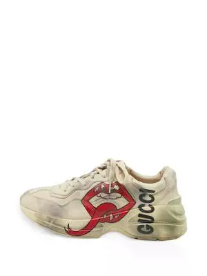 Gucci Rhyton Mouth-print Leather Sneakers - Neutrals