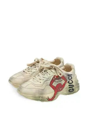 Gucci Rhyton Mouth-print Leather Sneakers - Neutrals