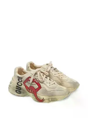 Gucci Rhyton Mouth-print Leather Sneakers - Neutrals