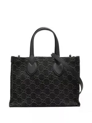 Gucci Gg Denim Ophidia Tote Satchel - Black