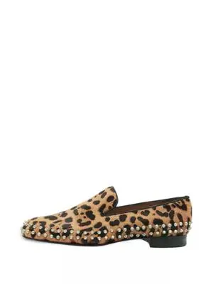 CHRISTIAN LOUBOUTIN Leopard-print Calf Hair Loafers With Silver-tone Spiked Embellishments