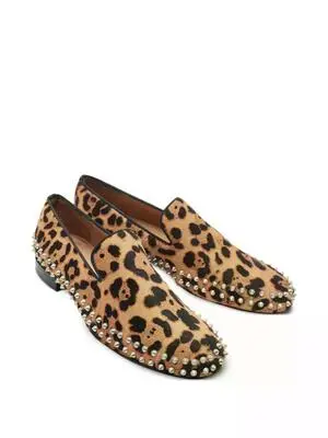 CHRISTIAN LOUBOUTIN Leopard-print Calf Hair Loafers With Silver-tone Spiked Embellishments
