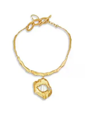 Oscar De La Renta Hammered Pearl-pendant Necklace - Gold