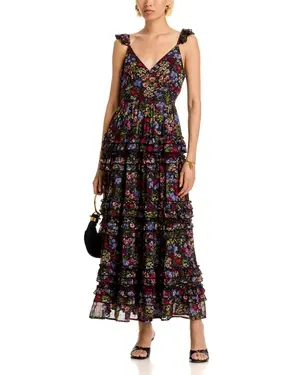 Aqua Floral Tier Sleeveless Maxi Dress Exclusive