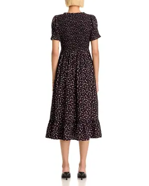 Aqua Ditsy Floral Smocked Midi Dress