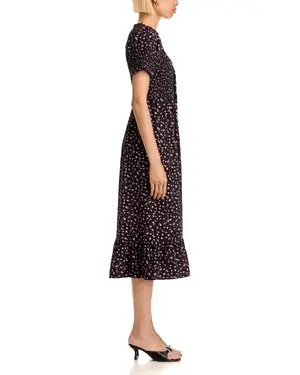 Aqua Ditsy Floral Smocked Midi Dress
