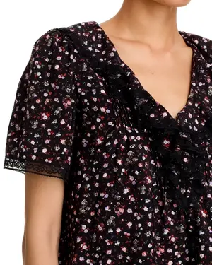 Aqua Ditsy Floral Lace Short Sleeve Top Exclusive