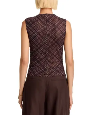 Aqua Plaid Mesh Sleeveless Top Exclusive