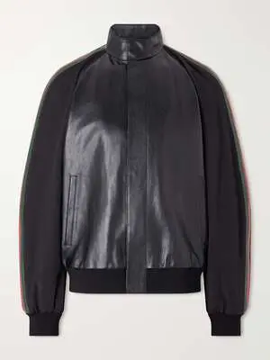 Gucci Webbing-trimmed Shell And Leather Bomber Jacket