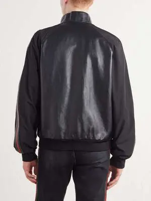 Gucci Webbing-trimmed Shell And Leather Bomber Jacket