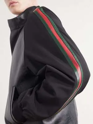 Gucci Webbing-trimmed Shell And Leather Bomber Jacket