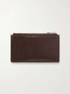 Brunello Cucinelli Logo-debossed Leather Zipped Cardholder - Dark Brown