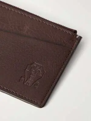 Brunello Cucinelli Logo-debossed Leather Zipped Cardholder - Dark Brown