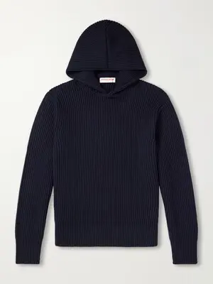 Orlebar Brown Kirk Ribbed Merino Wool Hoodie - Blue