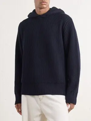 Orlebar Brown Kirk Ribbed Merino Wool Hoodie - Blue