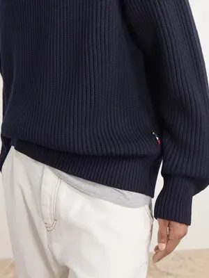 Orlebar Brown Kirk Ribbed Merino Wool Hoodie - Blue