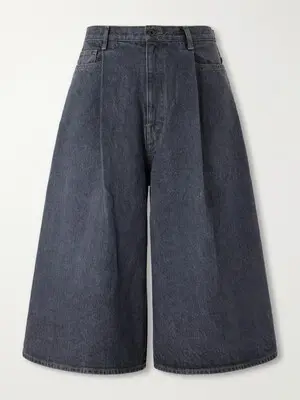 Kapital Wide-leg Pleated Denim Shorts