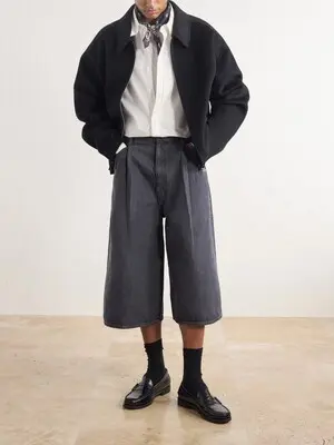 Kapital Wide-leg Pleated Denim Shorts